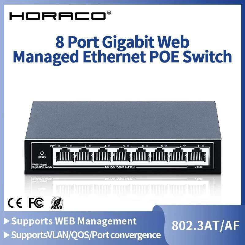 HORACO 8 Port Gigabit POE Switch Web Management 1000M Network Switcher ...