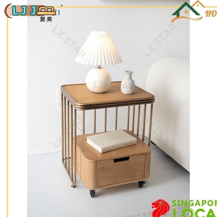 （lj001） able Bedside Rattan Movable Bedside Table with Wheels Small ...