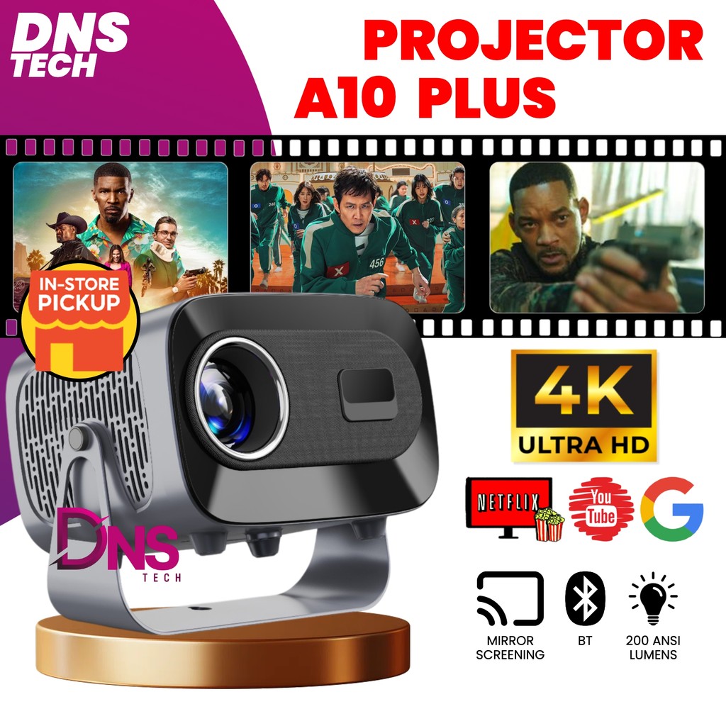 🔥2025🔥 TERBARU A10 Plus Smart LED Projector Android 11 Dual WIFi Auto ...