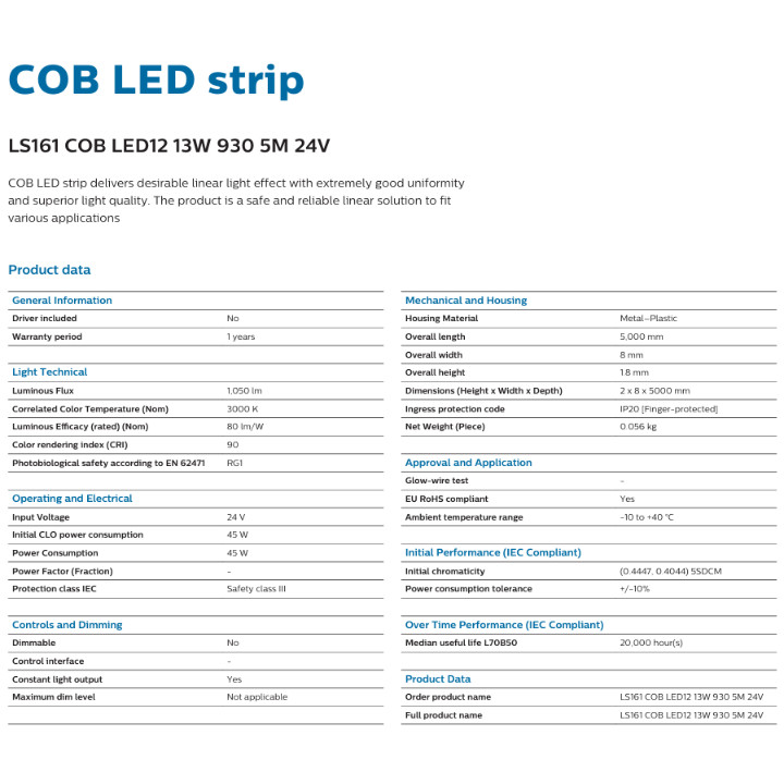 Philips LS161 13W 24V COB LED strip/ Continuous no dot LED strip/ Cove ...