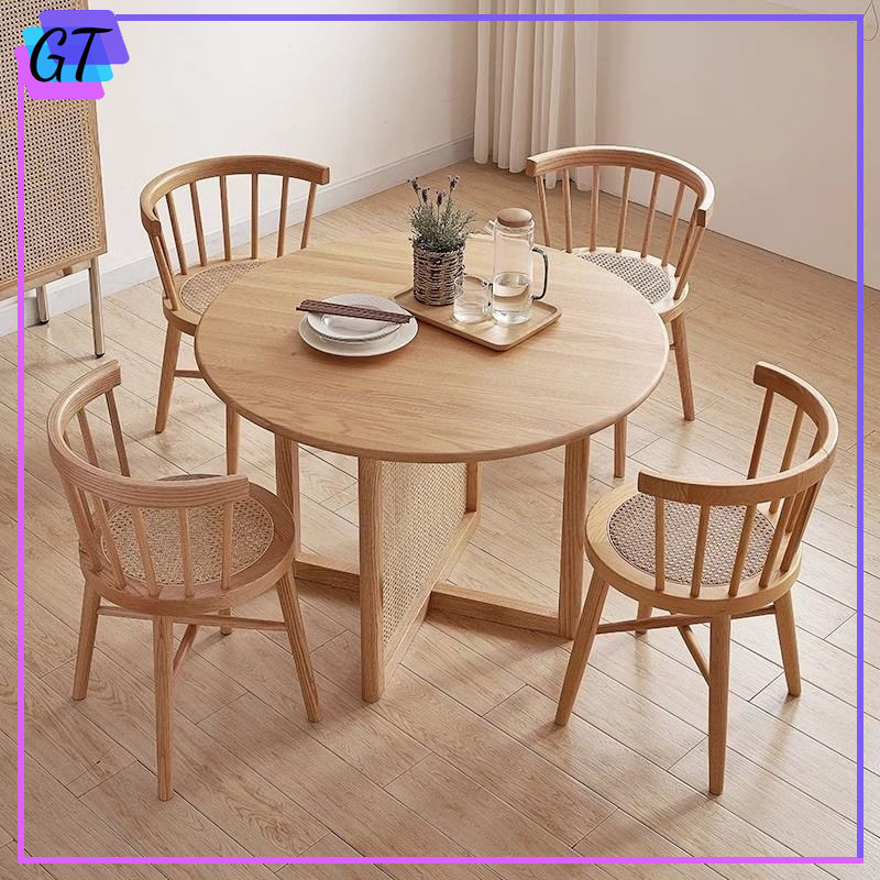 Dining Table Nordic Rattan Round Table Multifunctional Solid Wood Restaurant Table（GT） | Shopee ...