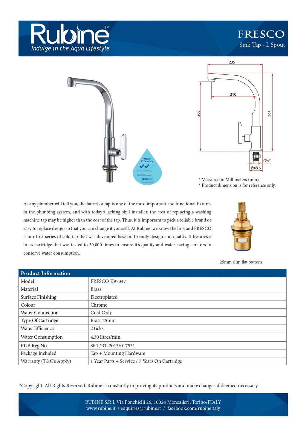 Rubine Fresco Series Kitchen Sink Cold Tap (Chrome) | Shopee Singapore