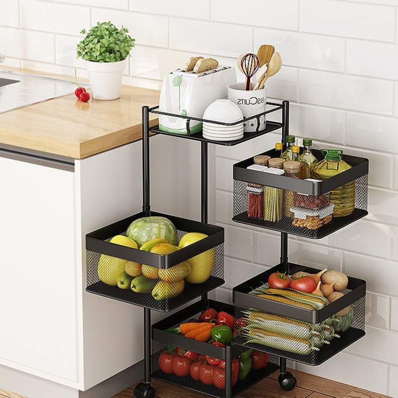 Multi Layer Kitchen Rotating Box Basket Trolley Vegetable Floor Storage ...