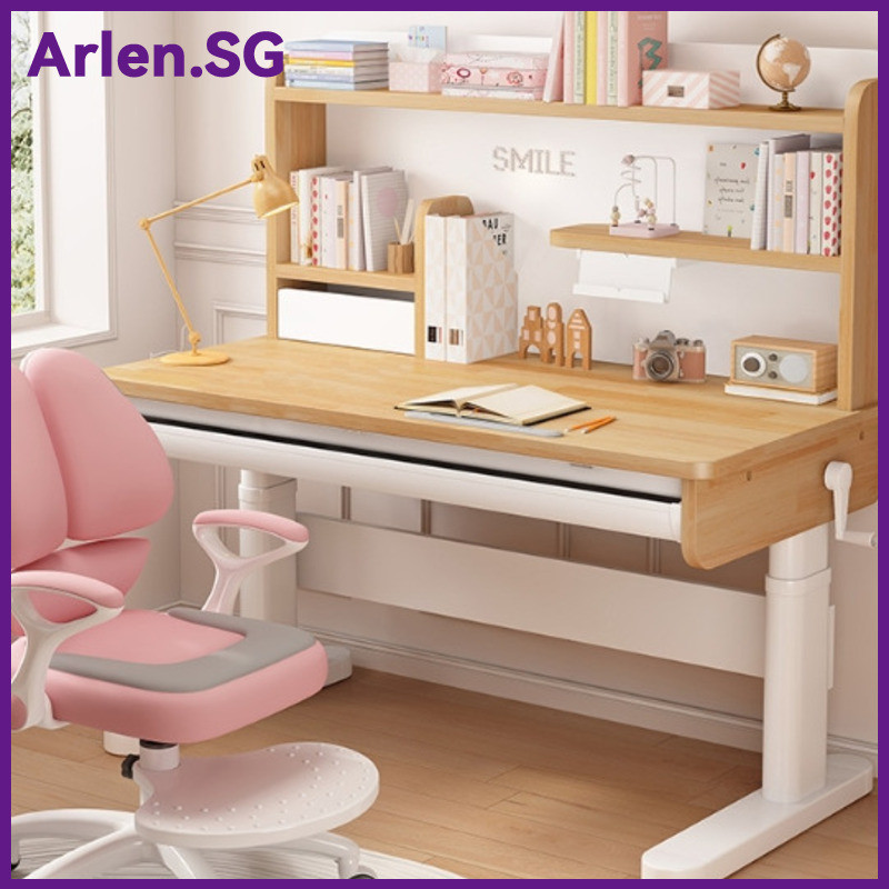Office Table Children To Study Hand-cranked Solid Wood Liftable Table ...