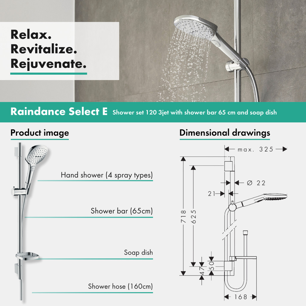 hansgrohe shower set Raindance Select E - square shower head, 3jet ...