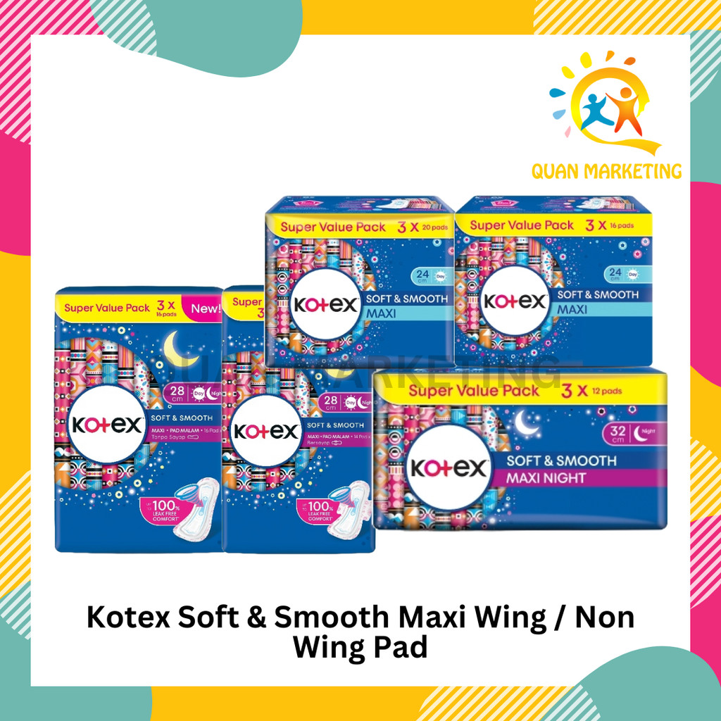 Kotex Soft & Smooth Maxi Wing / Non-Wing Pad (24cm / 28cm / 32cm ...