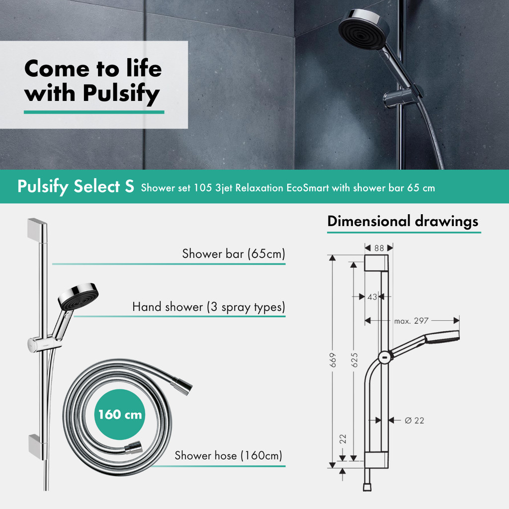 hansgrohe shower set Pulsify Select S - 3 spray types (PowderRain ...