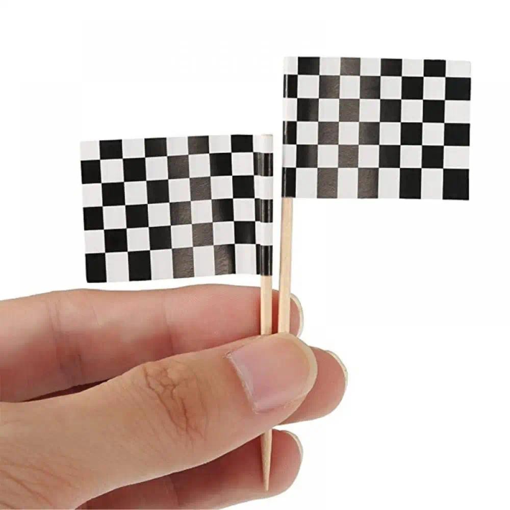 100Pcs Race Car Cake Toppers Checkered Cupcake Topper Checkered Flag ...