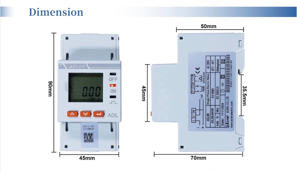Acrel ADL200-NK/WF 1-phase Remote On/Off Prepaid Energy Meter Load/Time Control for Energy ...