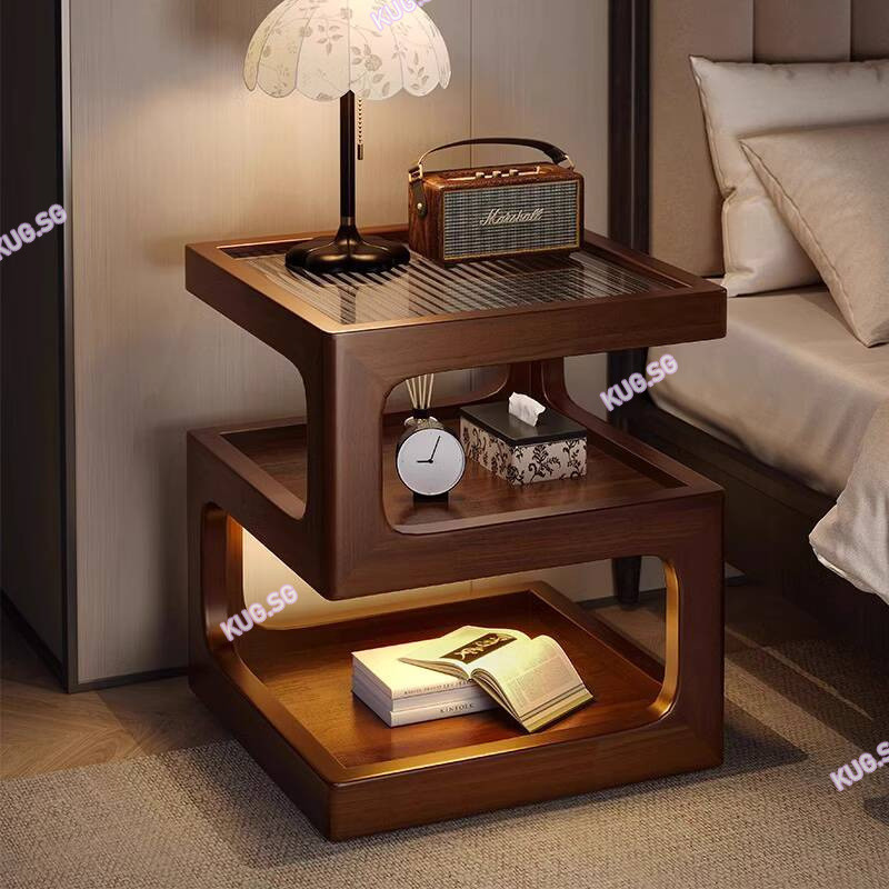 Solid Wood Bedside Table Bedroom Bedside Storage Rack Simple Modern ...