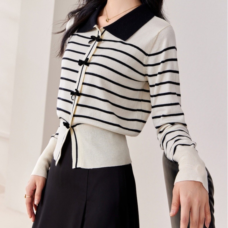 Miswin Womens Fall Sweaters Striped Cropped Sweater Lightweight Knit ...