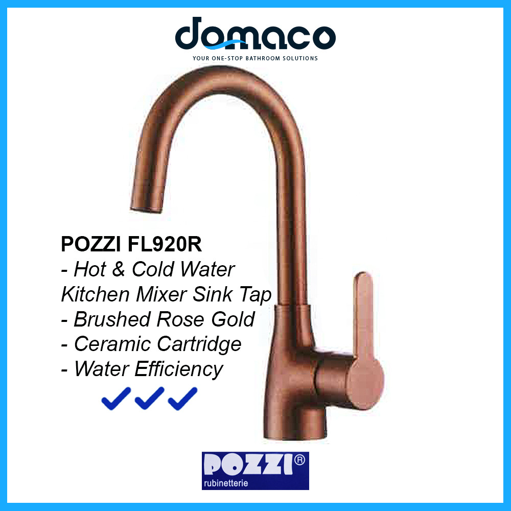 Pozzi FL920R Brushed Rose Gold Kitchen Mixer Tap | Shopee Singapore