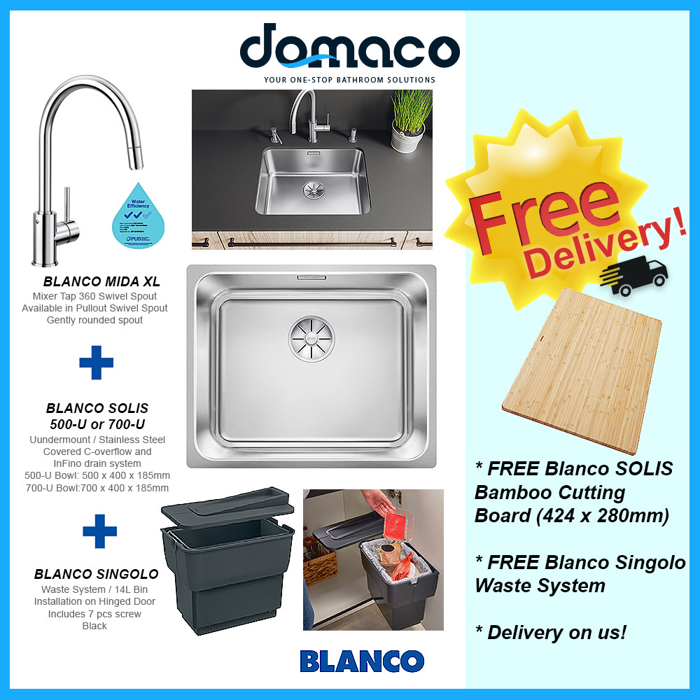 Blanco Solis 500-U or 700-U Kitchen Sink With Blanco Mida XL Mixer Tap ...
