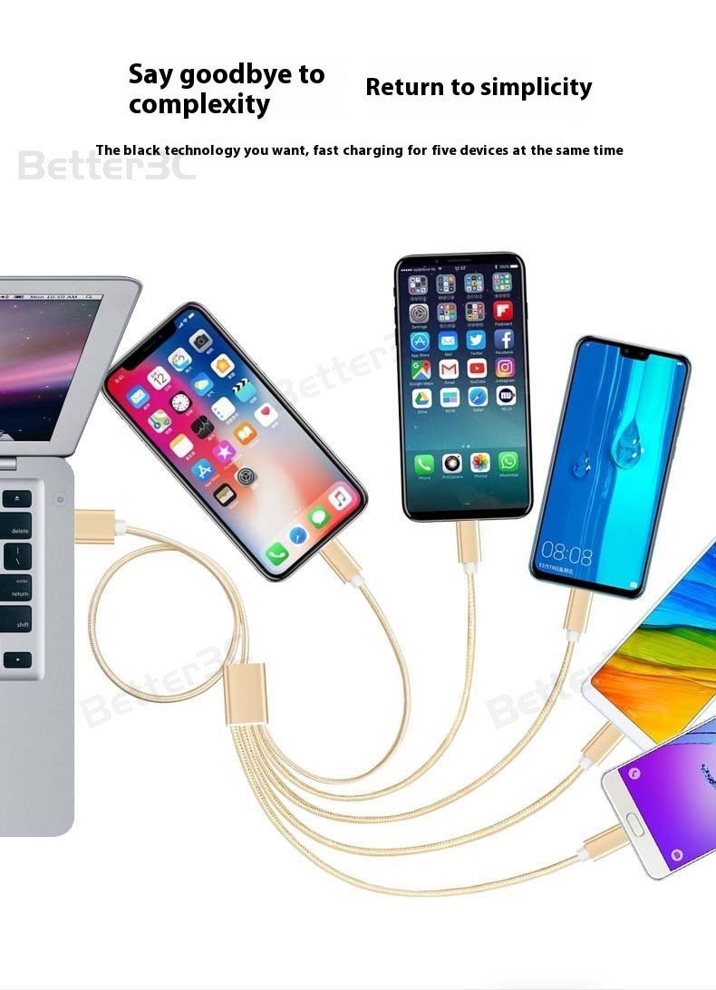 5 in 1 Fast Charging USB to Type C Cable 3 in 1 Nylon Weaving Anti ...