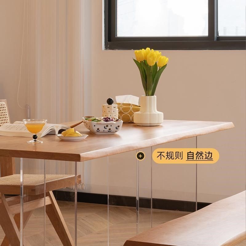 Cherry wood living room acrylic suspended dining table Japanese solid ...