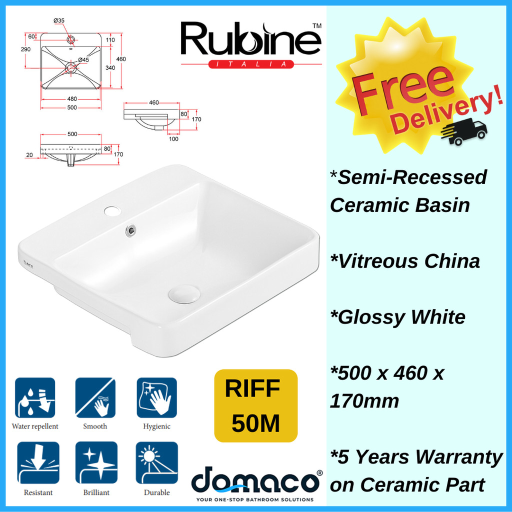 Rubine RIFF 50M Semi-Recessed Ceramic Basin | Shopee Singapore