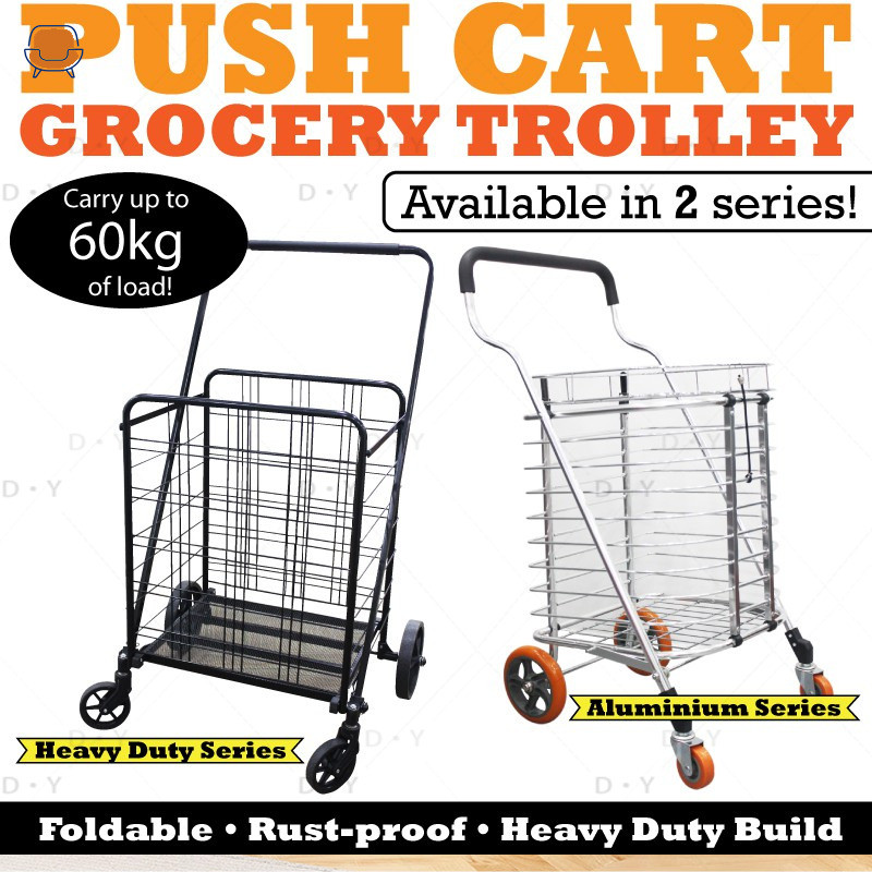 QW Heavy Duty Black Shopping Foldable Aluminium Trolley [SMALL & BIG ...
