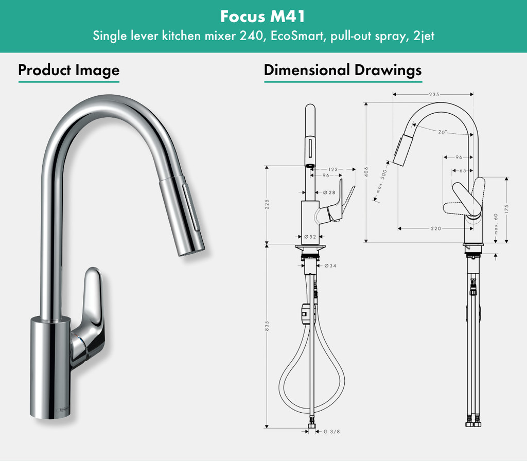hansgrohe kitchen bundle | Focus M41 (2jet) + Sink | Kitchen tap 240mm ...