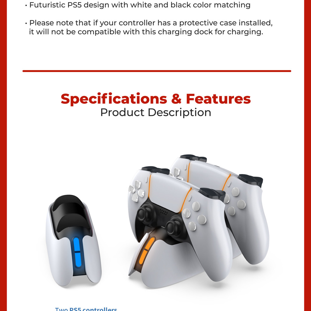 DOBE PS5 Dual Charging Dock LED Indicator Gaming Controller Charge Station TP5-05103 TP5-1501S ...