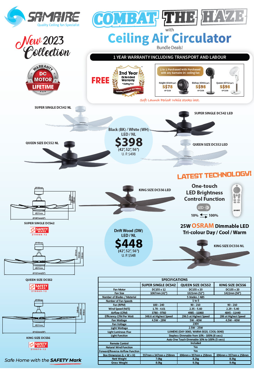 Samaire Downrod 5 Blades DC Ceiling Fan With 25W Dimmable 3 Tone LED ...