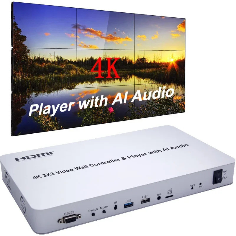 4K 3x3 Intelligent Voice Video Wall Controller USB Player with AI Audio ...