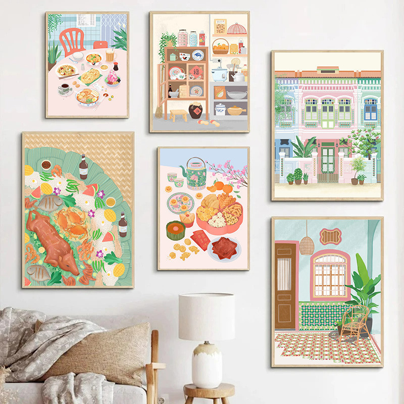 Cartoon Food Restaurant Decorative Wall Art Bright Poster Food Dining ...