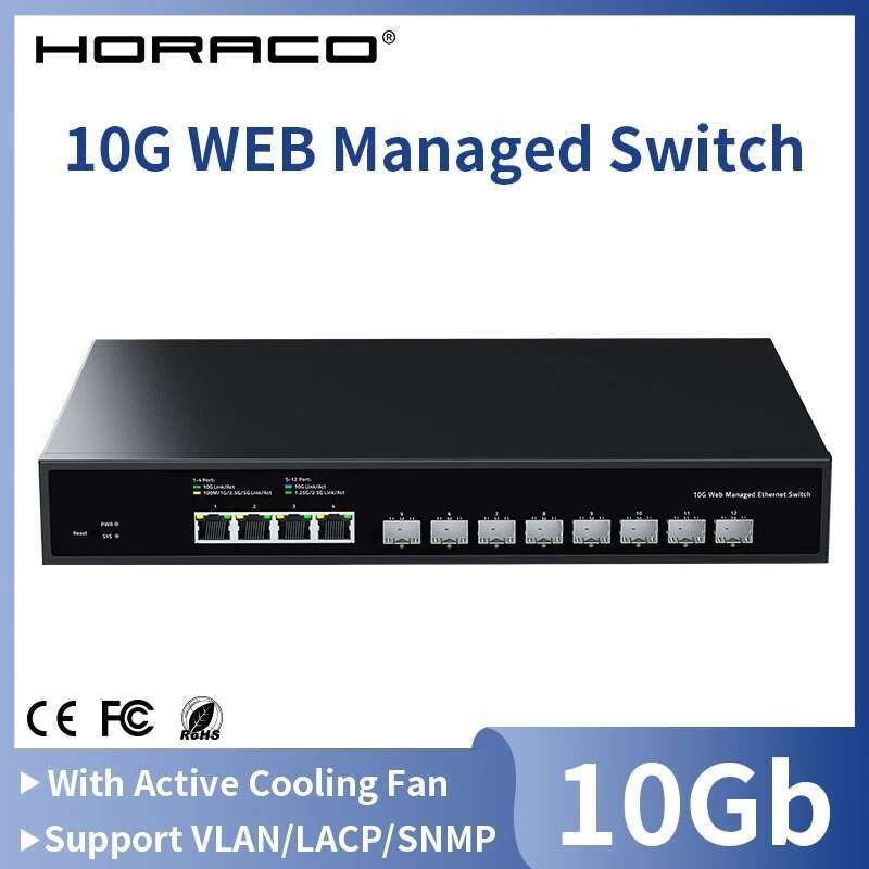 HORACO 12 Port 10G Web Managed Switch 10Gb Network Switch Networking ...