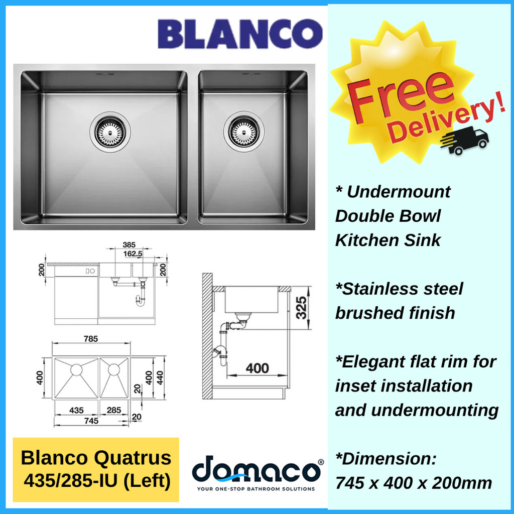 Blanco Quatrus 435/285/400/400-IU Undermount Double Bowl Kitchen Sink ...