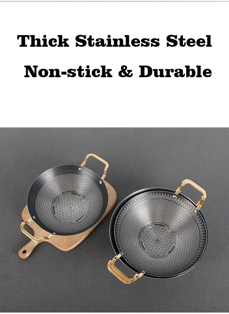 Honeycomb Non-Stick Stainless Steel Round Bottom Wok Frying Pot Kuali ...