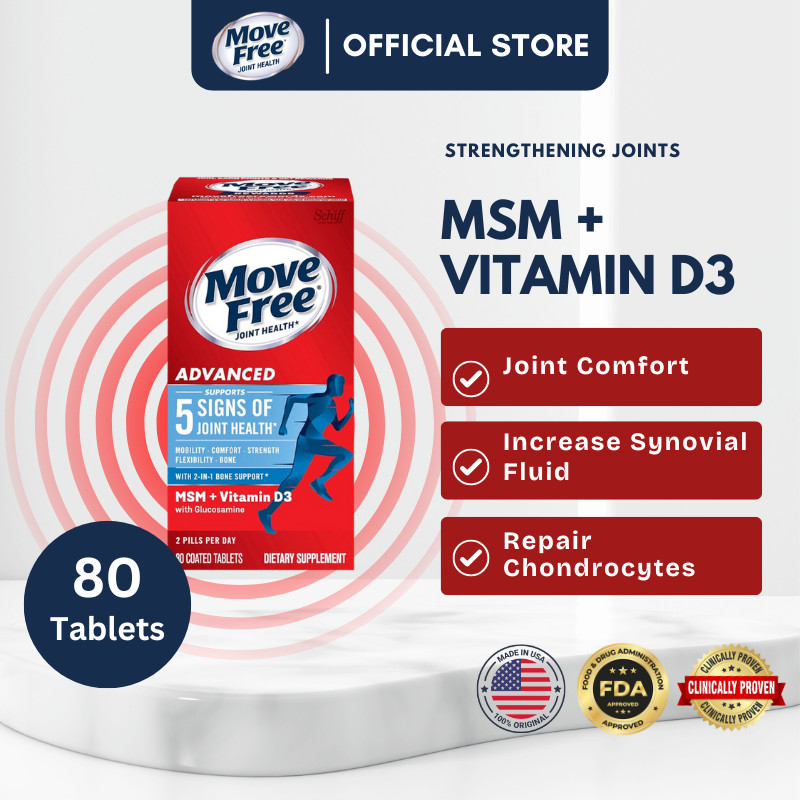 Move Free Advanced MSM + Vitamin D3 with Glucosamine (80 Tablets ...