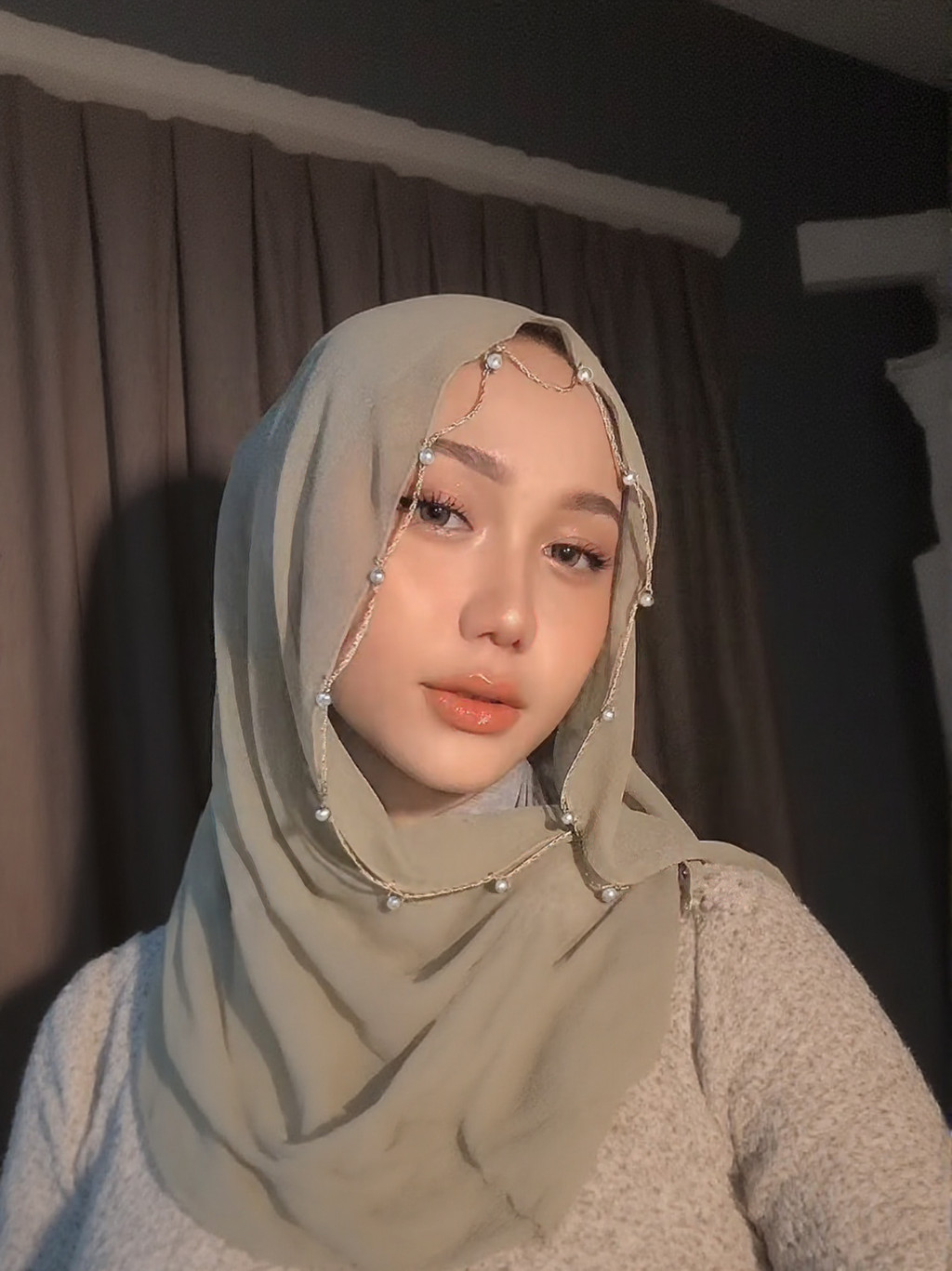 2025 Malaysia New Chiffon Hijab with Pearl Chain Beaded Wedding High ...