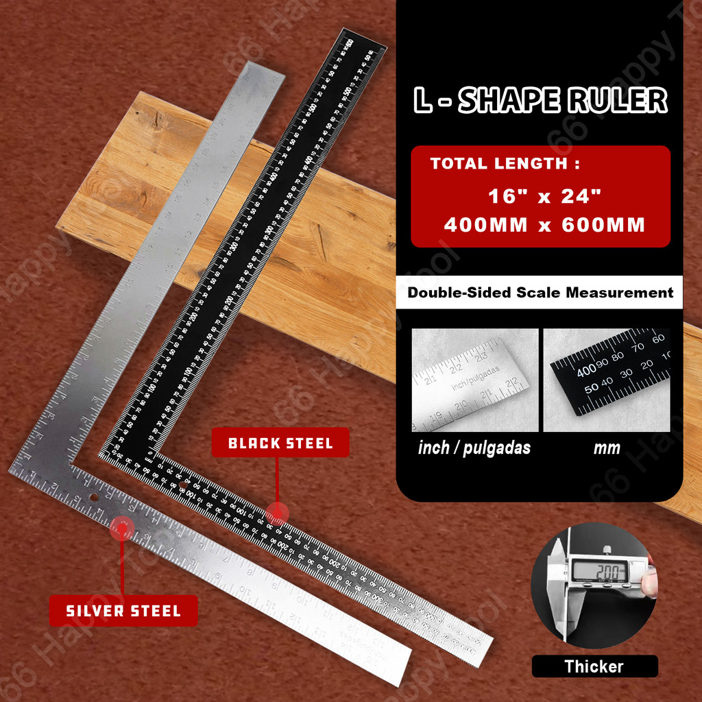 16" X 24" Try Square Ruler Black Steel / Silver Steel Sesiku Angle L ...