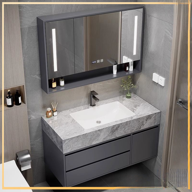 Sink Cabinet Minimalist Sintered Stone Set Bathroom Mirror Toilet ...