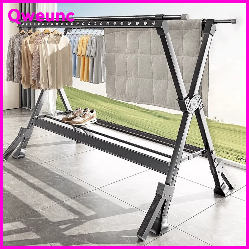 Clothes Drying Rack, Home Balcony Foldable Thick Carbon Steel Frame ...