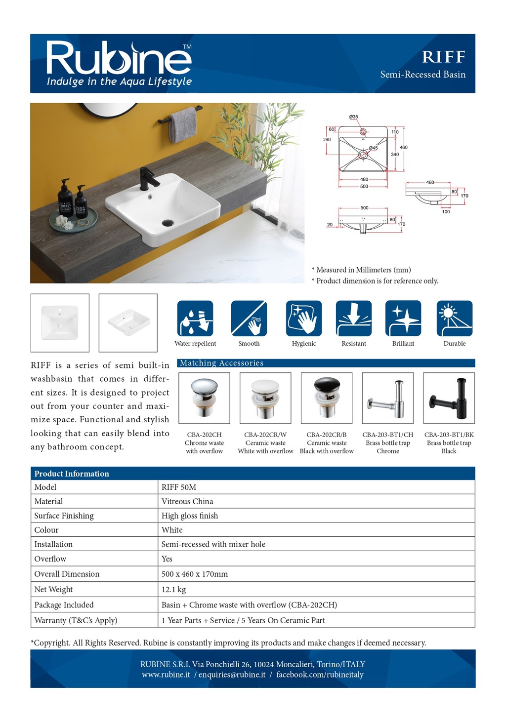 Rubine RIFF 50M Semi-Recessed Ceramic Basin | Shopee Singapore