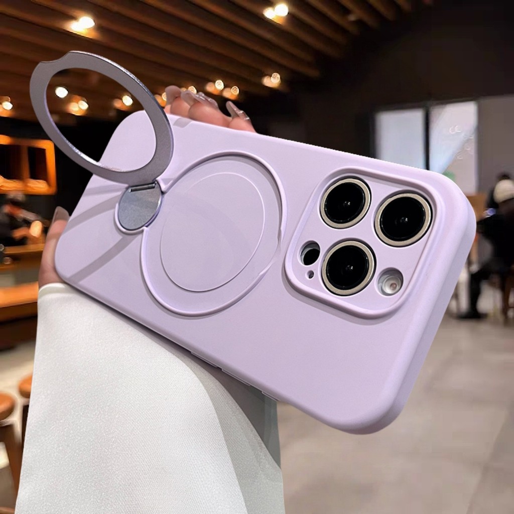 New Casing luxury liquid silicone soft phone case with 360° Stand for ...