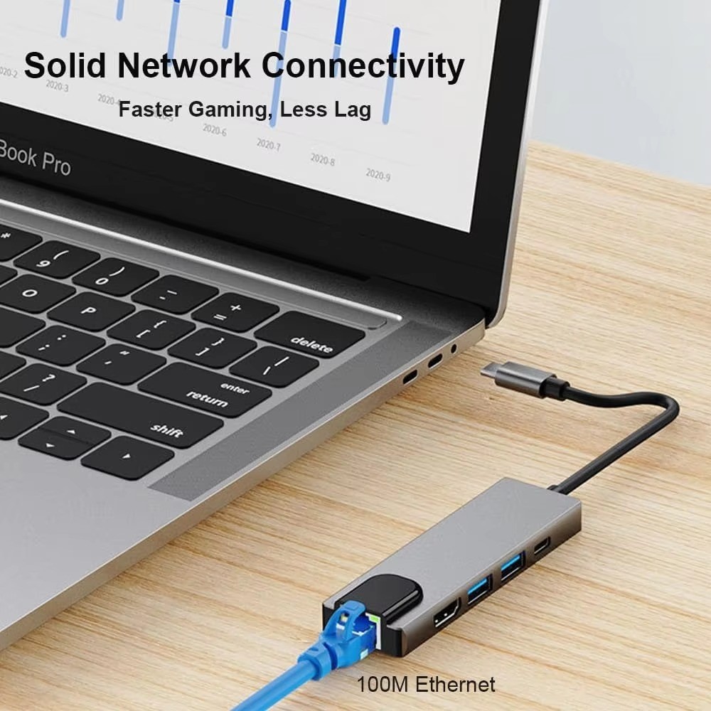 5-in-1 Type C Docking Station HDMI 4K RJ45 100M Ethernet USB 3.0 OTG ...