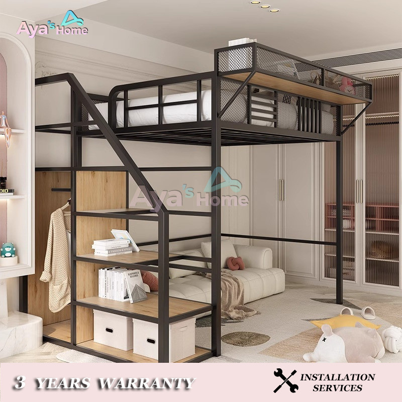 Iron Elevated Bed With Table Underneath Loft Apartment Duplex ...