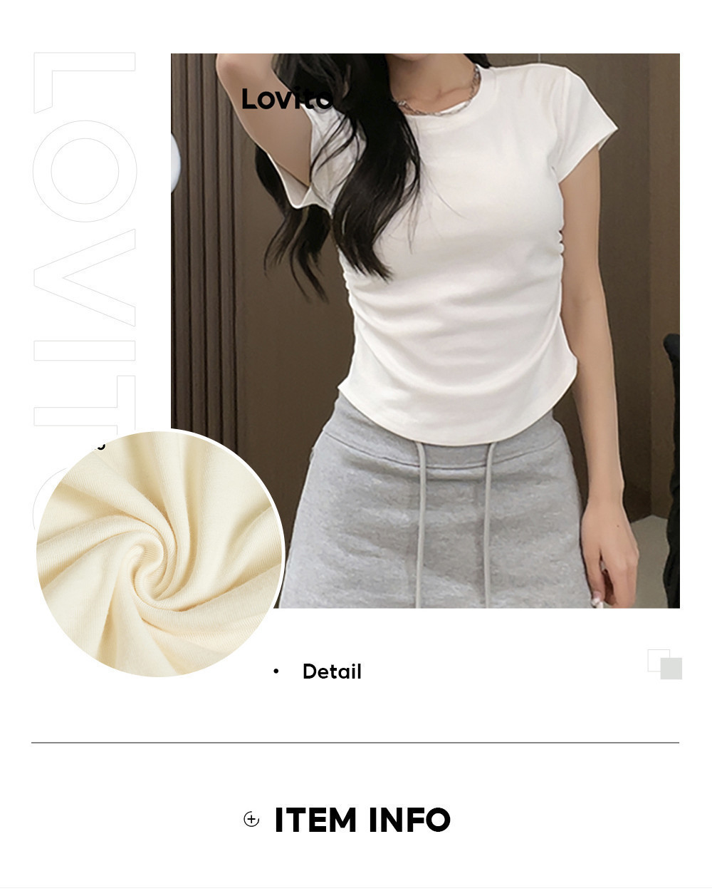 Lovito Casual Summer/Spring T-Shirt Plain Ruched Summer T-Shirt for ...