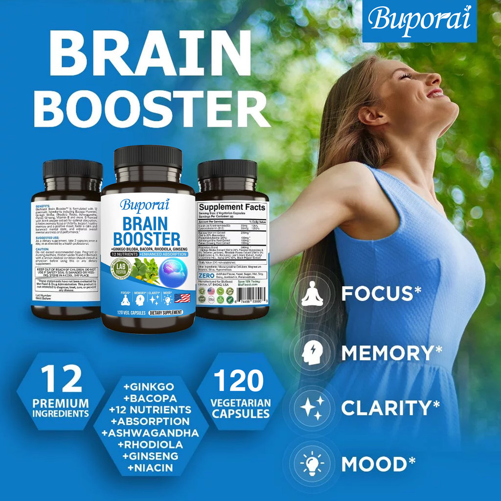 Brain Booster Supplement - Vitamin B6 B12 Ginkgo Biloba Ashwagandha ...