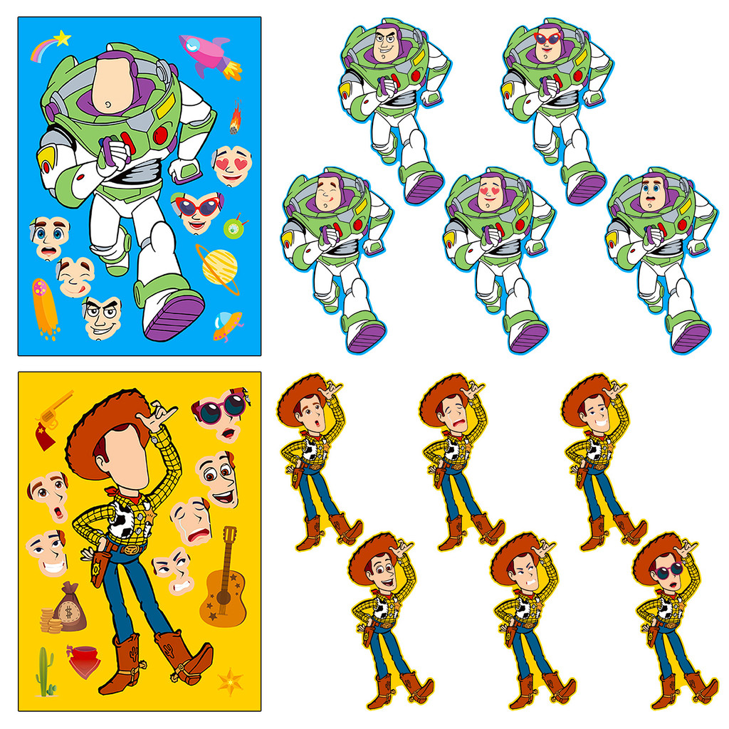 6Pcs Toy Story Face Swap Sticker Set - Woody & Buzz DIY Character ...