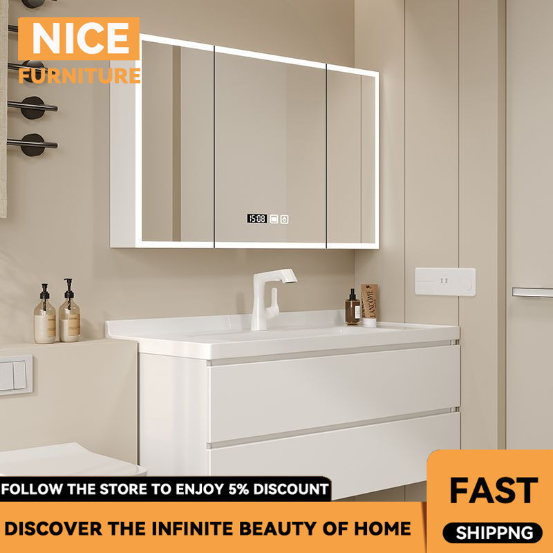 Smart Bathroom Cabinet Side Storage Cabinet Ceramic Integrated Basin ...