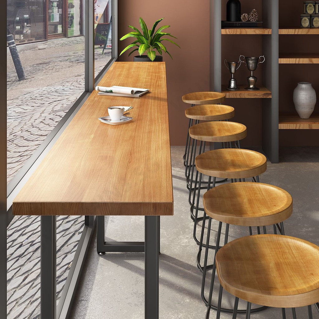 Solid Wood Bar Table Against The Window Bar Counter Milk Tea Shop ...