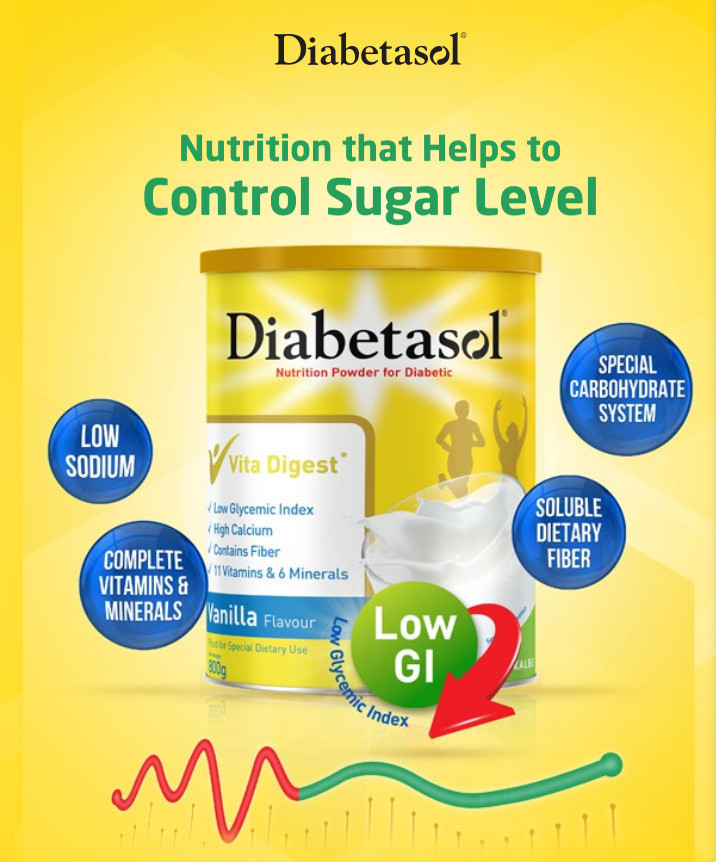 Diabetasol Nutrition Milk Powder for Diabetic 360g/720g High Calcium Halal Diabetic Elderly ...