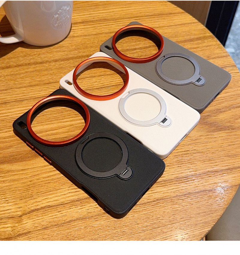 Luxury Metal Rotating Magnetic Ring Holder Plain Leather Phone Case For Vivo X200 Ultra X200 Pro ...