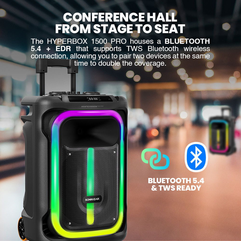 SonicGear HyperBox 1500 Pro 240w Bluetooth 5.4 Trolley Outdoor Party ...