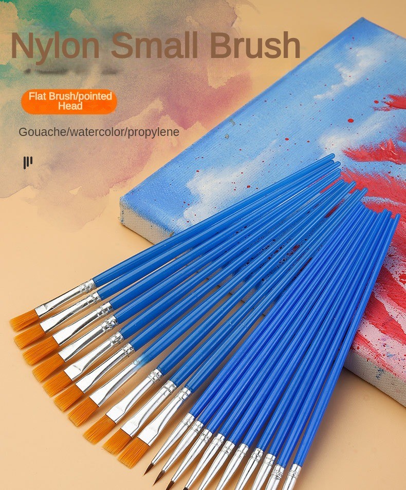 20Pcs Paint Brushes Set Acrylic with Craft Watercolor Oil Flat Round ...
