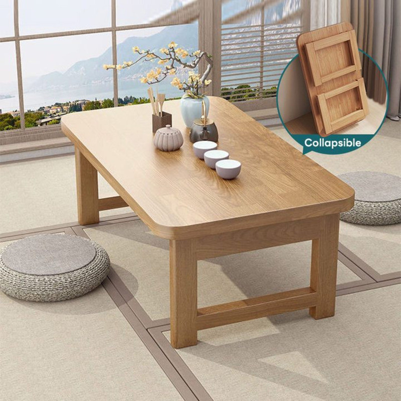 Folding table household solid wood tatami low table bay window table ...