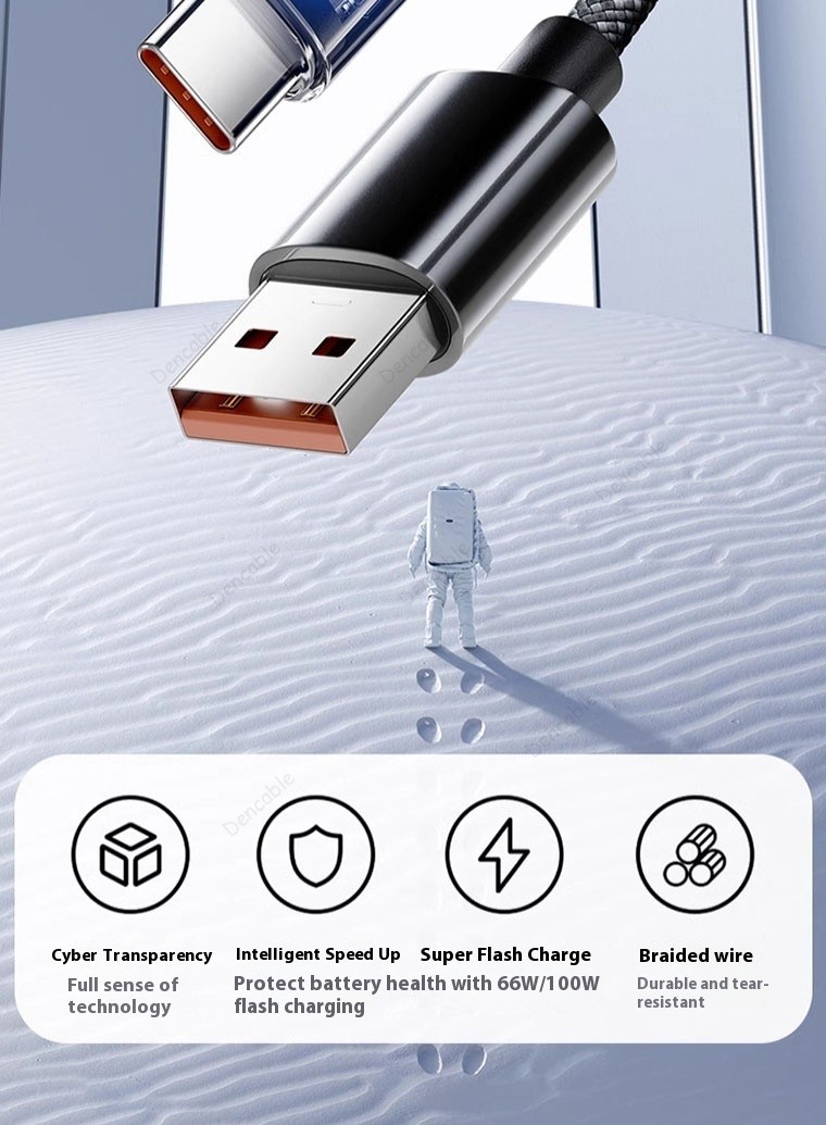 USB to Type-C Super Fast Charging Cable With Transparent Indicator ...