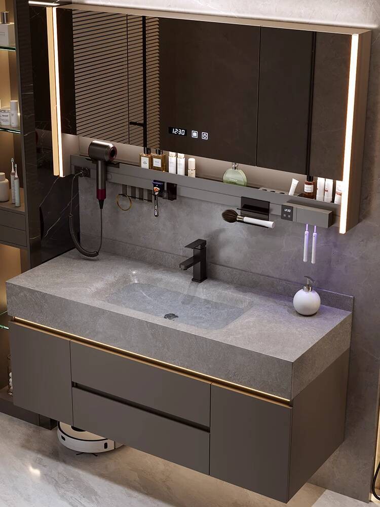 Sintered Stone Curved Integrated Basin Washstand Bathroom Sink Vanity ...